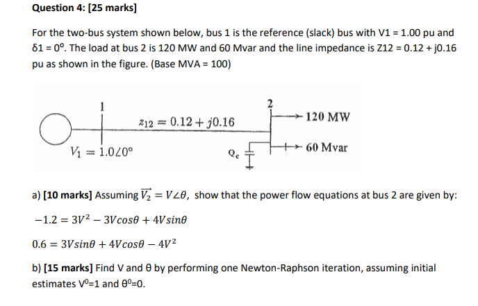 Solved Question 4: [25 marks] For the two-bus system shown | Chegg.com