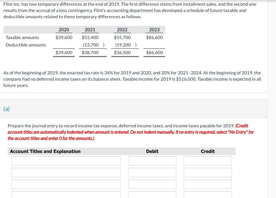 Solved Flint Inc. has two temporary differences at the end | Chegg.com