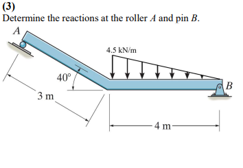 Solved (3) Determine the reactions at the roller A and pinB. | Chegg.com