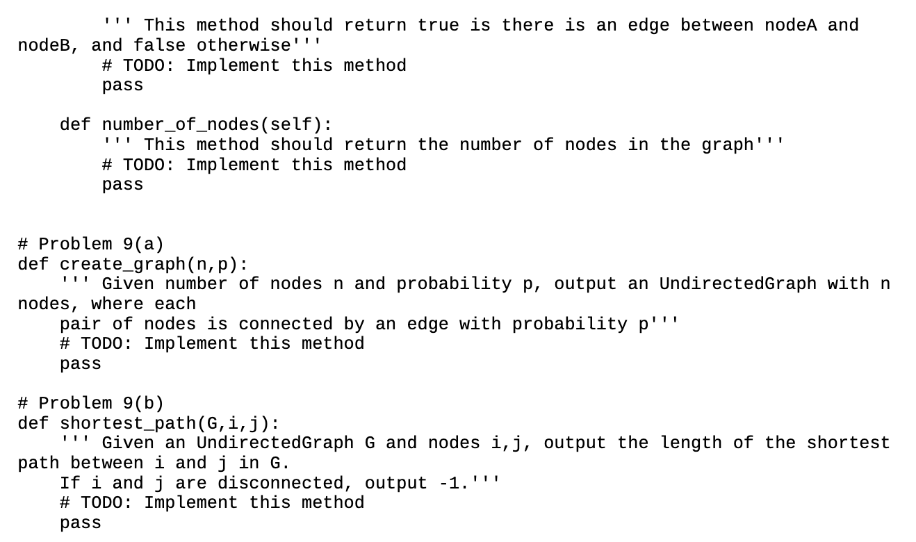 (a) In hwl.py, implement the UndirectedGraph class, | Chegg.com