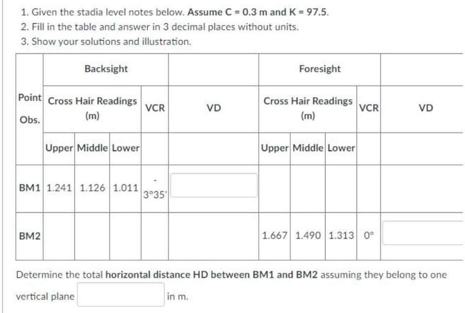 Solved 1. Given the stadia level notes below. Assume C = 0.3 | Chegg.com