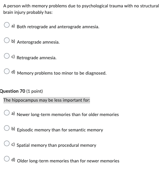 Solved A person with memory problems due to psychological | Chegg.com