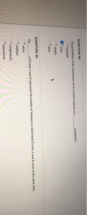 Solved QUESTION 29 probability The probability of the | Chegg.com