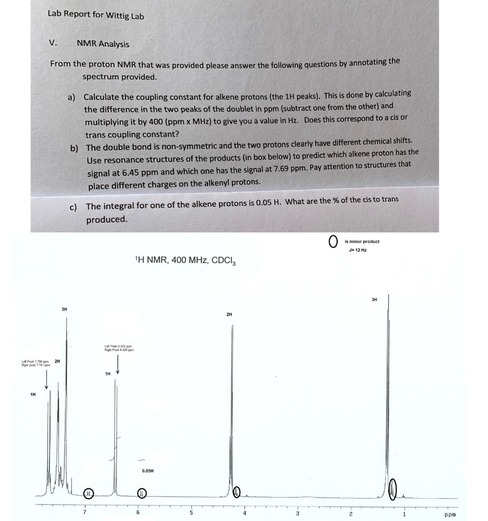 Solved Lab Report for Wittig Lab V. NMR Analysis From the | Chegg.com