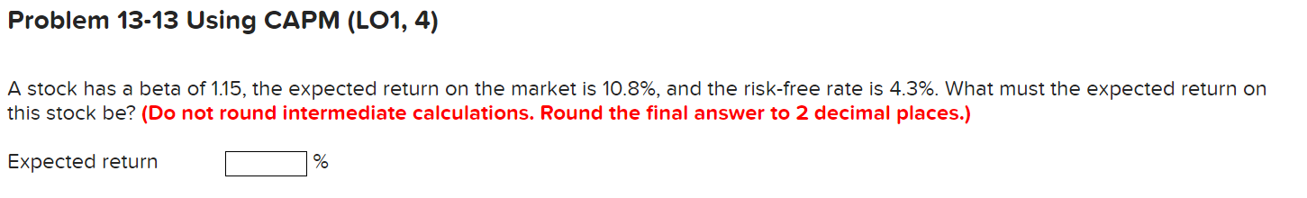 Solved A stock has a beta of 1.15 , the expected return on | Chegg.com