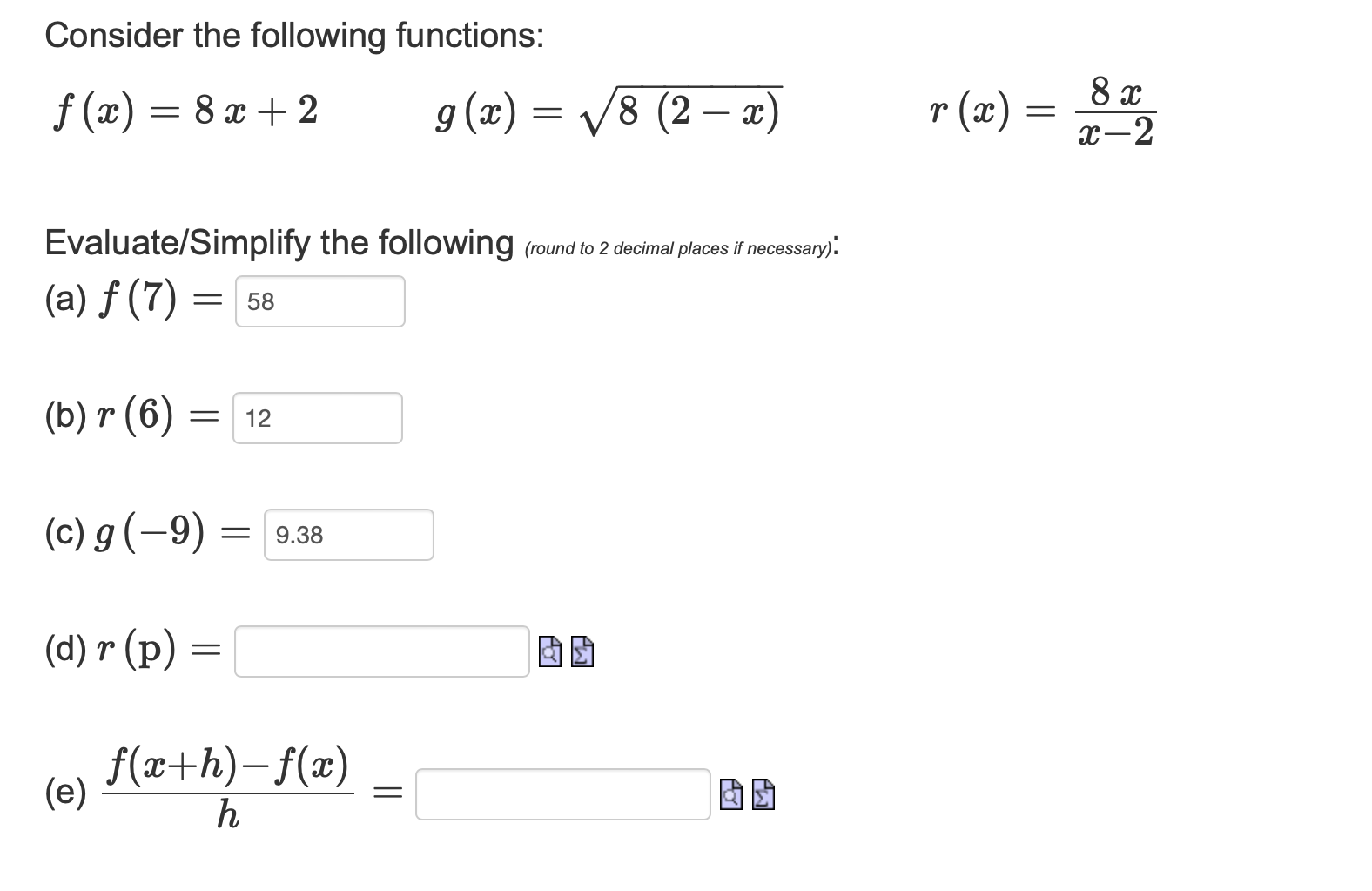 Solved Consider the following functions: | Chegg.com
