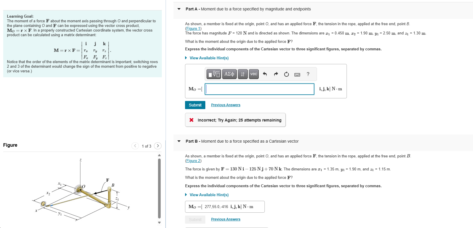 Part A - ﻿Moment due to ﻿a force specified by | Chegg.com