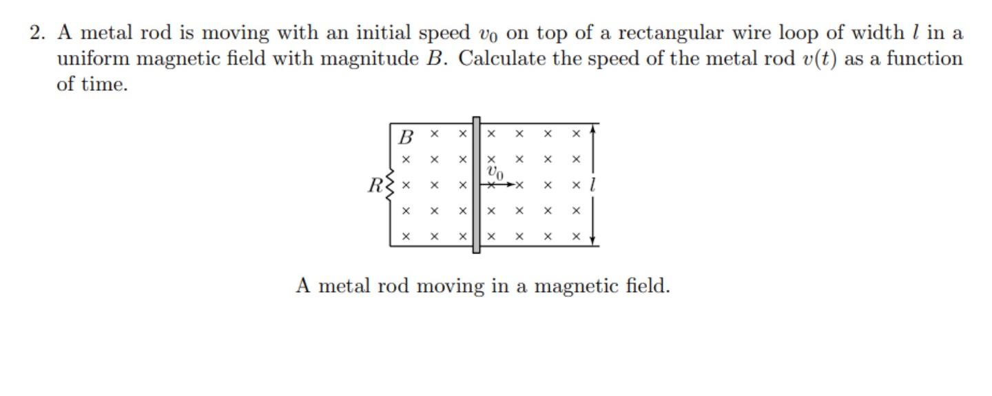 Solved 2. A metal rod is moving with an initial speed vo on | Chegg.com