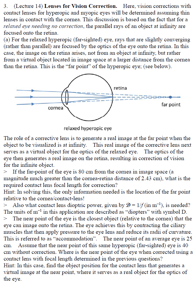 Solved 3. (Lecture 14) Lenses for Vision Correction. Here, | Chegg.com
