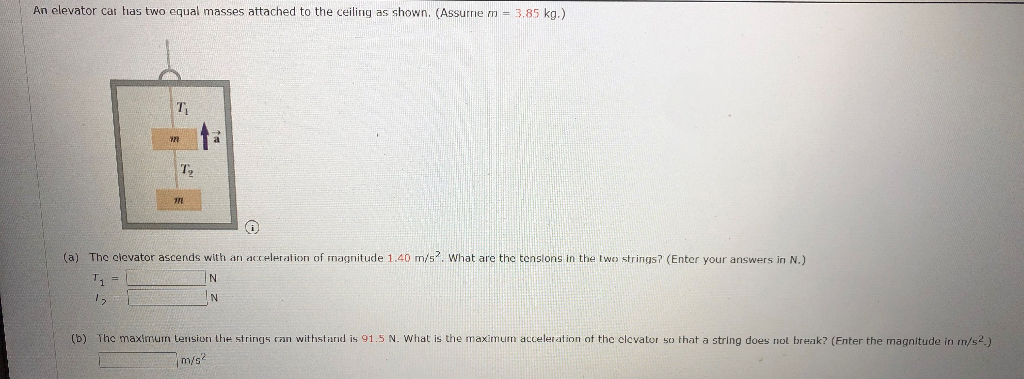 Solved An elevator car has two equal masses attached to the | Chegg.com