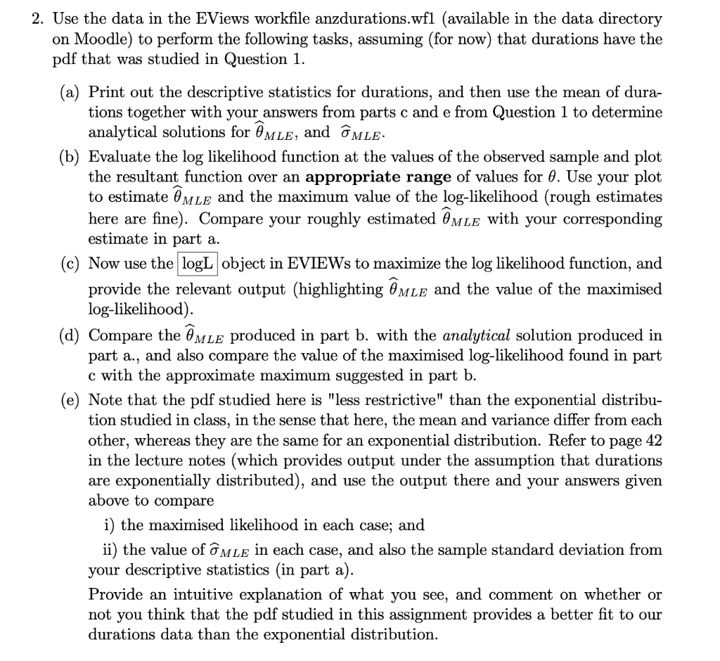 2. Use the data in the EViews workfile | Chegg.com