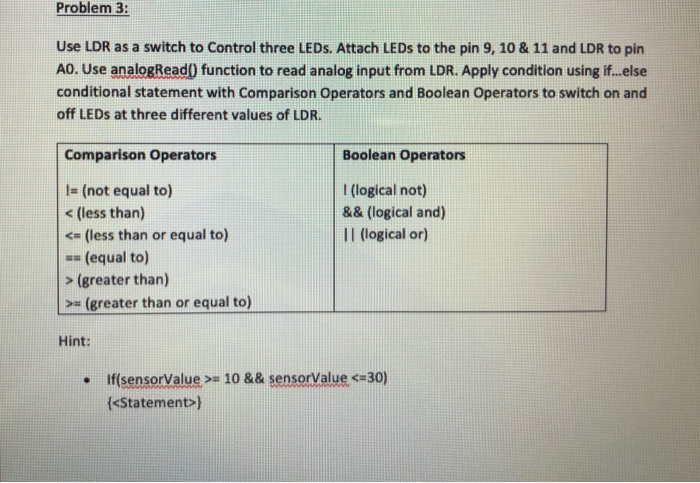 Solved Problem 3: Use LDR as a switch to Control three LEDs. | Chegg.com