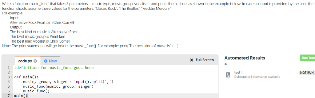 Solved Write a function 'music_func' that takes 3 parameters | Chegg.com