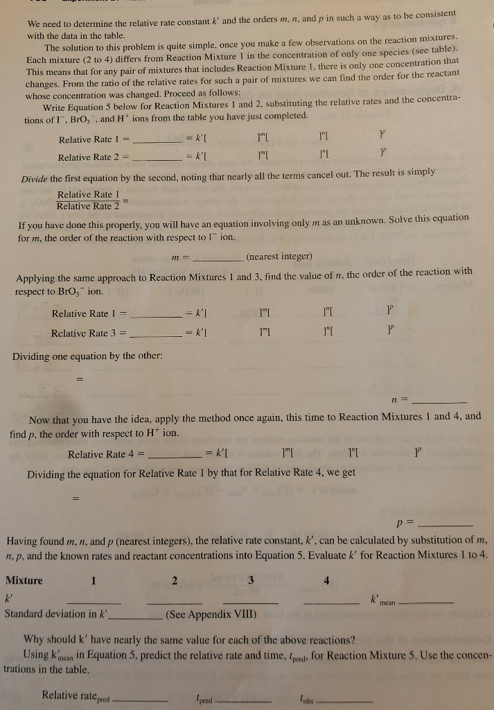 Experiment 21 Data and Calculations: Rates of | Chegg.com