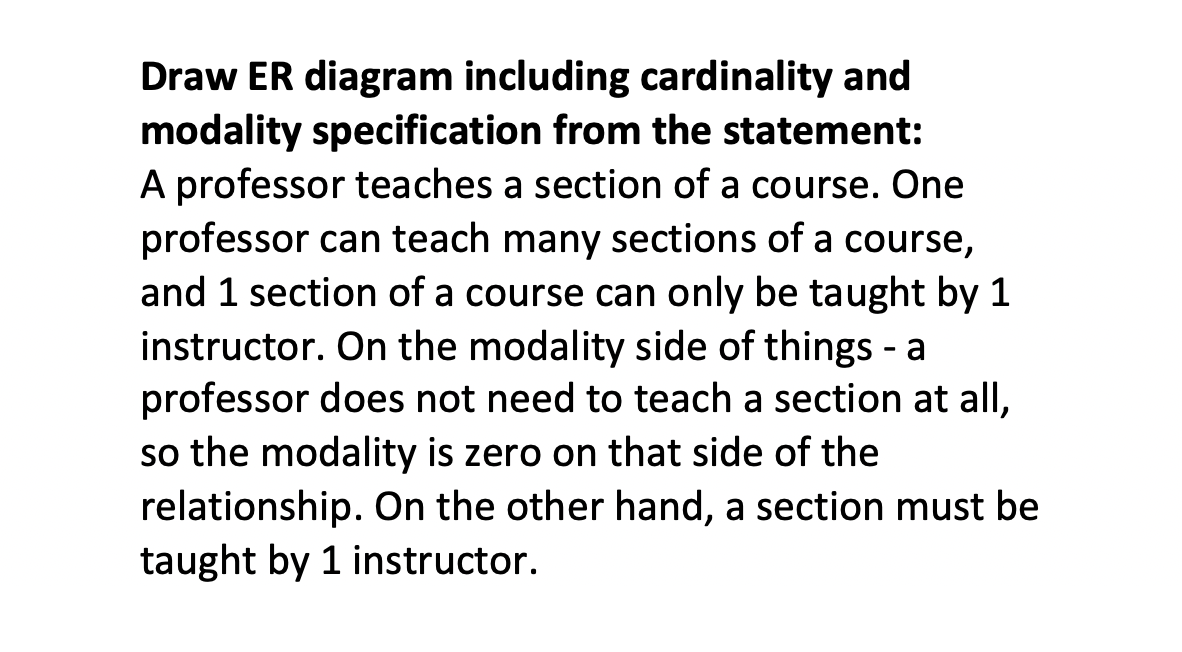 Solved Draw ER diagram including cardinality and modality | Chegg.com