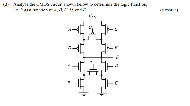 Solved (d) Analyse the CMOS circuit shown below to determine | Chegg.com