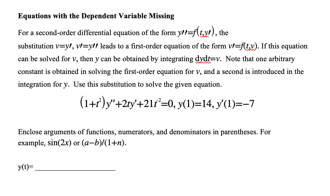 Solved Equations with the Dependent Variable Missing For a | Chegg.com