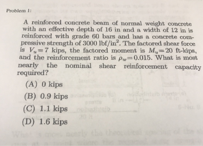 Solved Problem I: A reinforced concrete beam of normal | Chegg.com