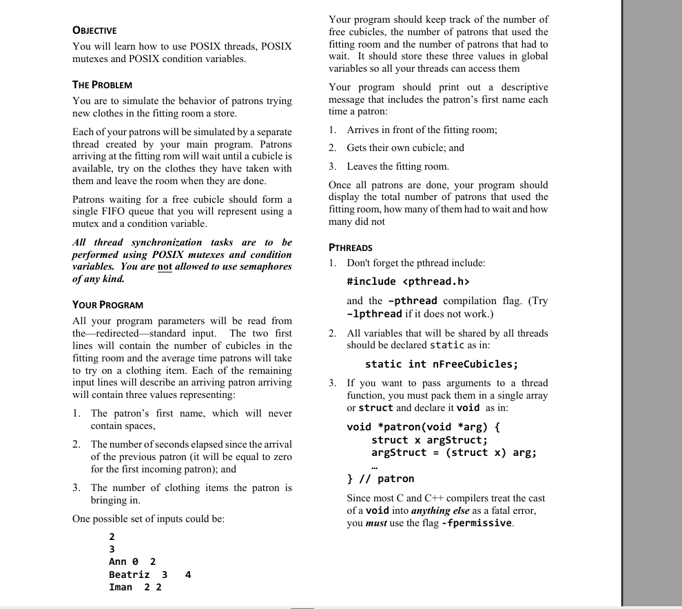 OBJECTIVE You will learn how to use POSIX threads, | Chegg.com