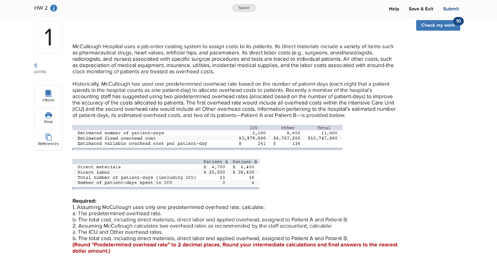 Solved HW 2 Saved Help Save &Exit Submit 10 Check my work | Chegg.com