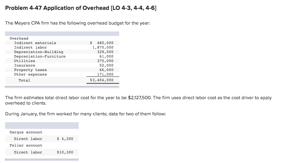 Solved Problem 4-47 Application of Overhead [LO 4-3, 4-4, | Chegg.com