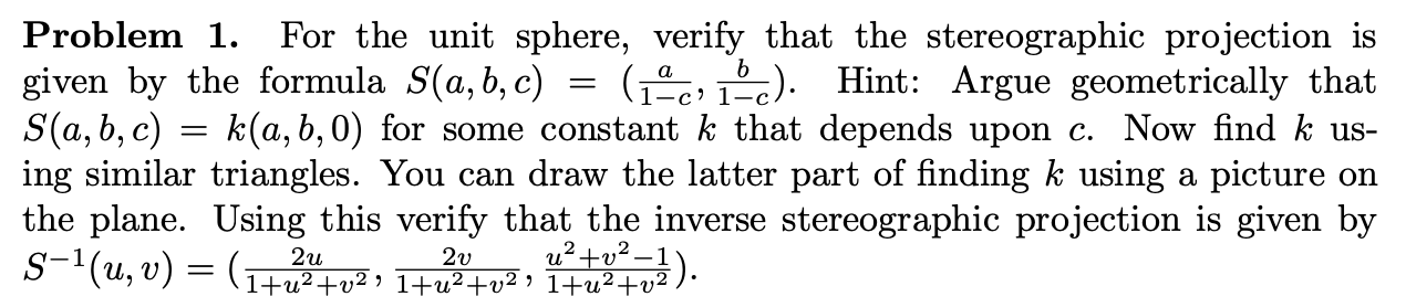 Solved For the unit sphere, verify that the stereographic | Chegg.com