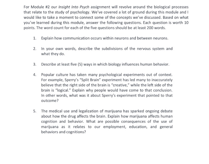 Solved For Module #2 our insight into Psych assignment will | Chegg.com
