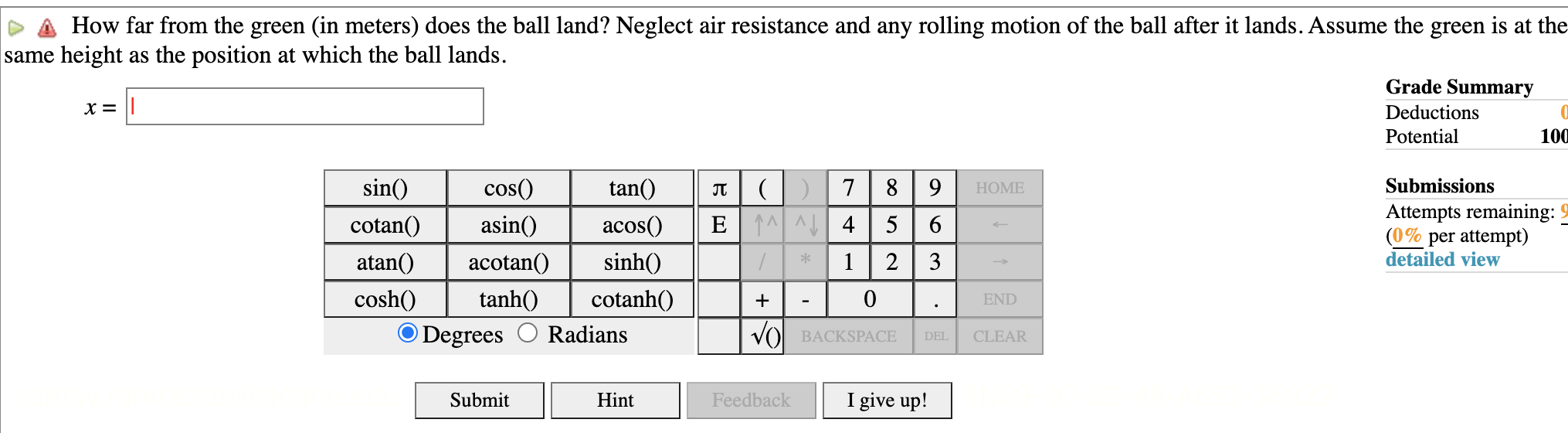 Solved (3\%) Problem 25: A golfer on a fairway is 66 m from | Chegg.com