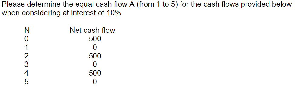 Solved Please determine the equal cash flow A (from 1 to 5) | Chegg.com