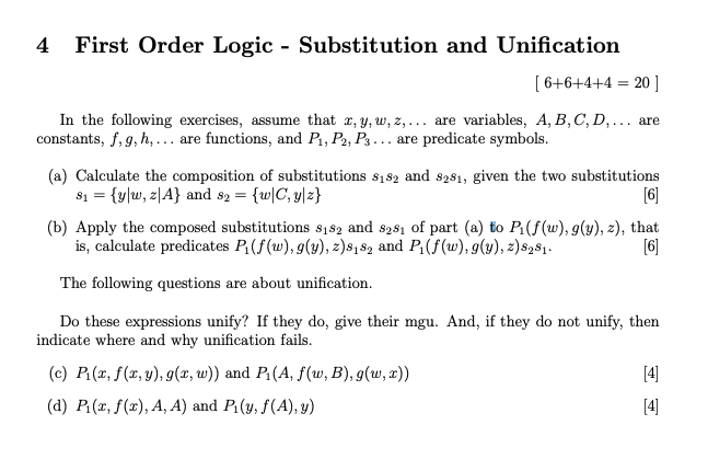 First Order Logic - Substitution and Unification | Chegg.com