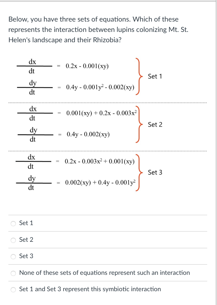 Solved Below, you have three sets of equations. Which of | Chegg.com