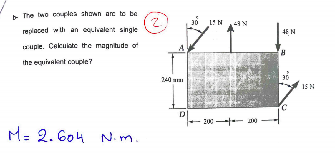 Solved b- The two couples shown are to be 2 30 15 N 48 N | Chegg.com