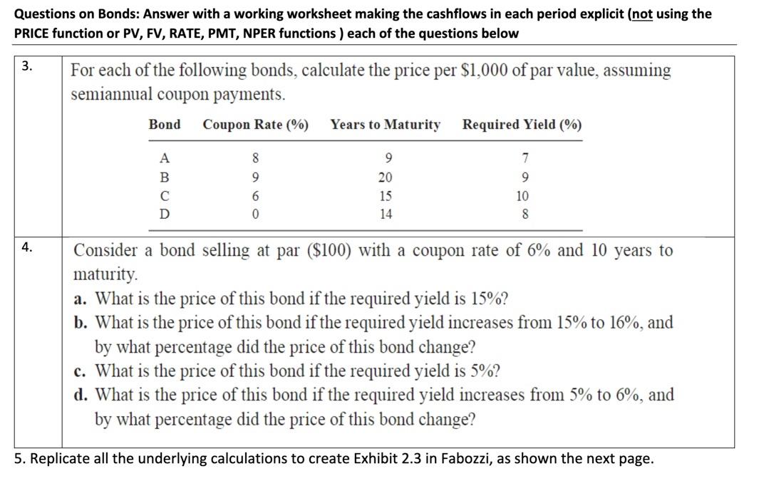 Solved Questions on Bonds: Answer with a working worksheet | Chegg.com
