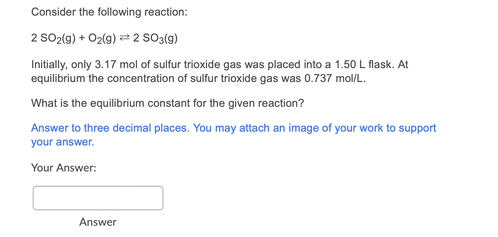 Solved Consider the following reaction: 2 SO2(g) + O2(g) = 2 | Chegg.com