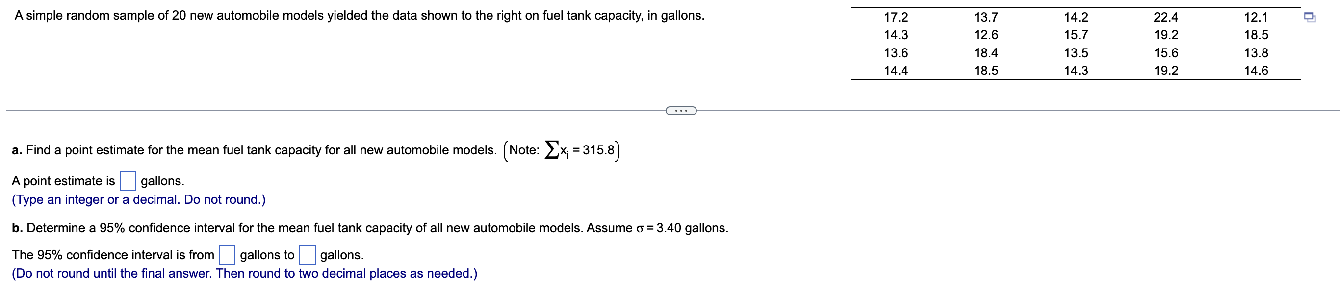 Solved A simple random sample of 20 new automobile models | Chegg.com