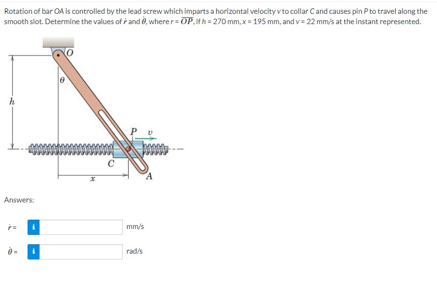 Solved Rotation of bar OA is controlled by the lead screw | Chegg.com