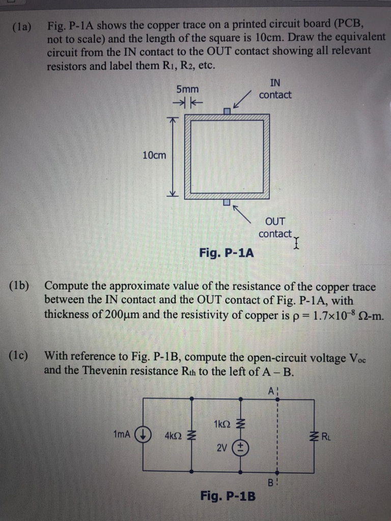 Solved (la) Fig. P-1A shows the copper trace on a printed | Chegg.com