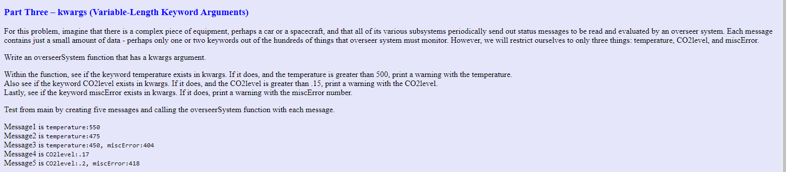 Solved Part Three Kwargs Variable Length Keyword 