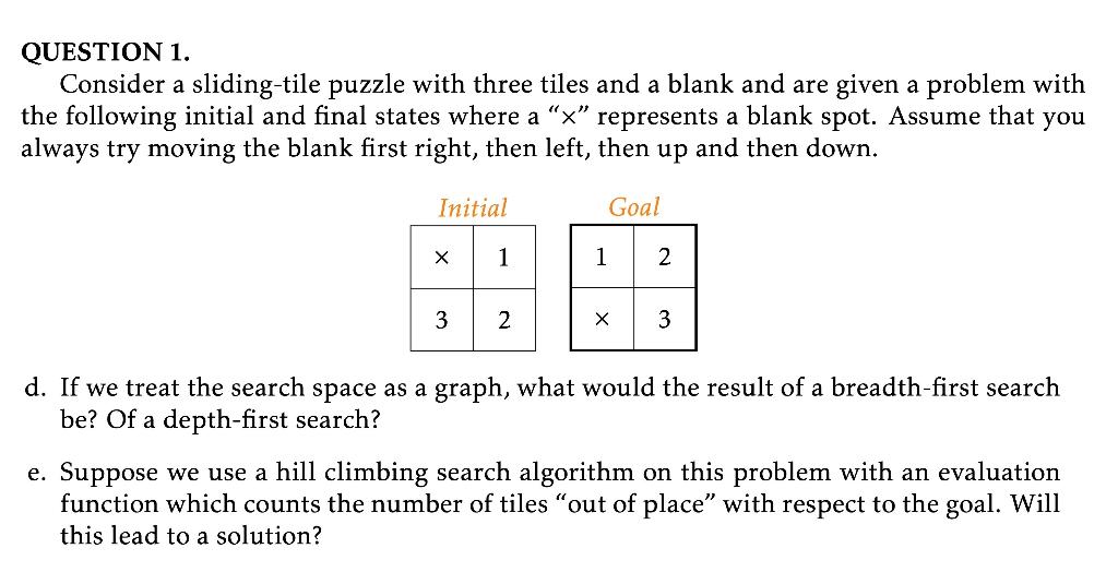 Solved QUESTION 1. Consider a sliding-tile puzzle with three | Chegg.com