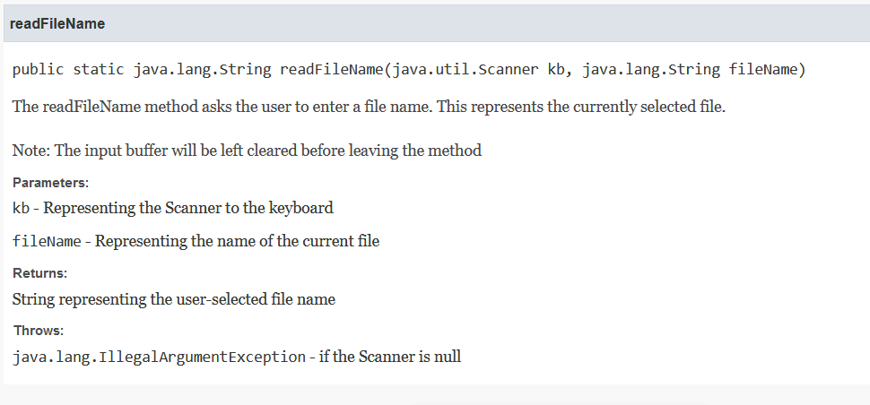 Solved readFileName public static java.lang.String | Chegg.com