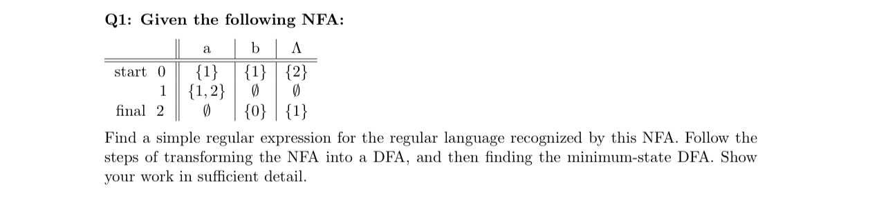Solved Q1: Given the following NFA: Find a simple regular | Chegg.com