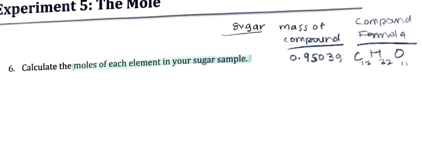 Solved Calculate the moles of each element in your sugar | Chegg.com