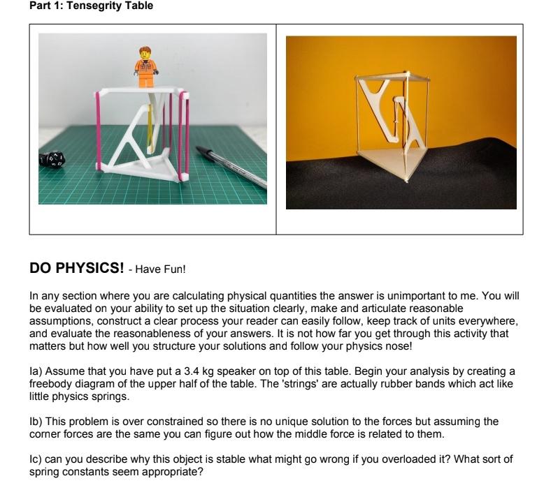 Solved Part 1: Tensegrity Table V DO PHYSICS! - Have Fun! In | Chegg.com