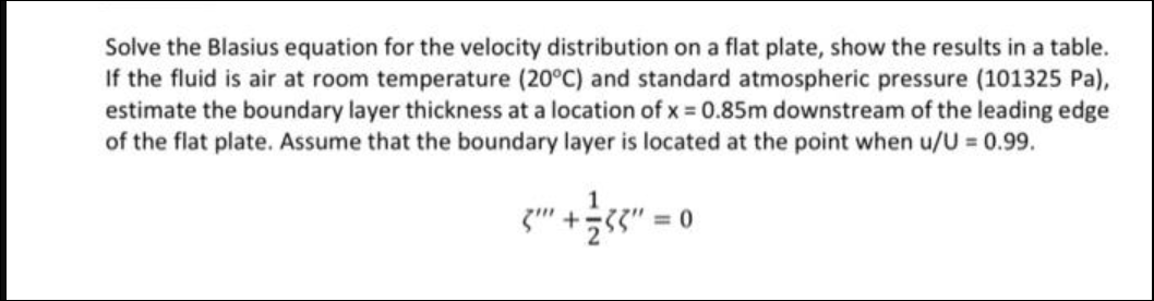 Solved Solve the Blasius equation for the velocity | Chegg.com