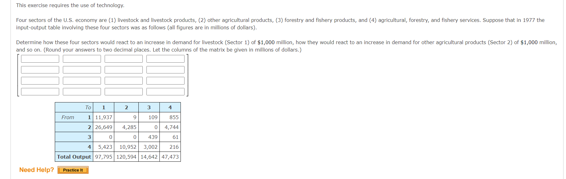 Solved input-output table involving these four sectors was | Chegg.com