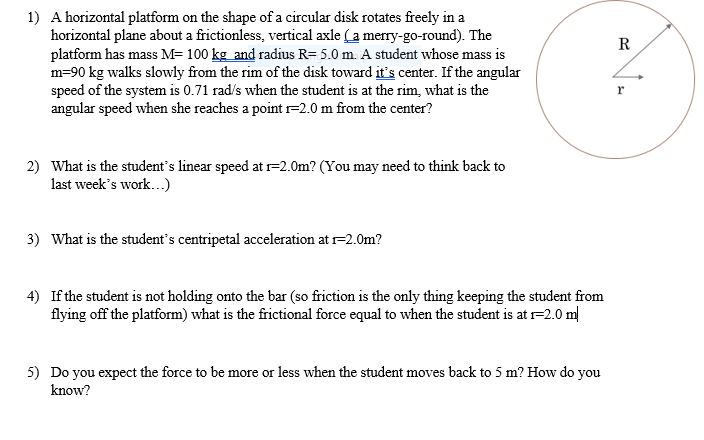 Solved 1) A horizontal platform on the shape of a circular | Chegg.com