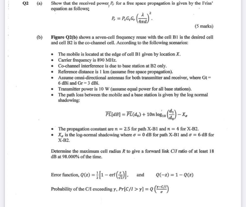 Solved (a) Show that the received power, Pr for a free space | Chegg.com