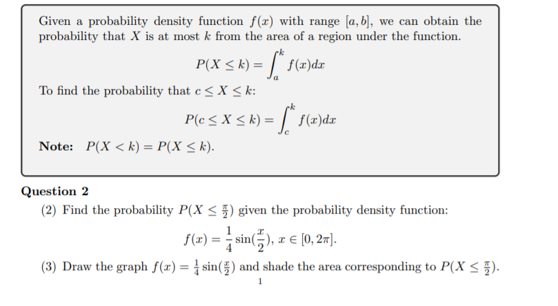 Solved Given a probability density function f(x) with range | Chegg.com
