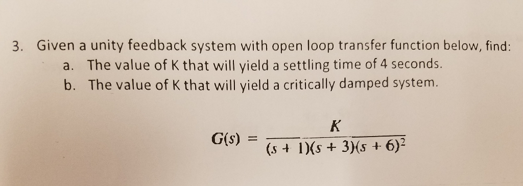 Solved 3. Given a unity feedback system with open loop | Chegg.com