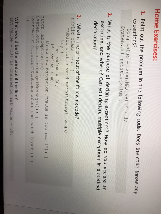 Solved Home Exercises: 1. Point out the problem in the | Chegg.com